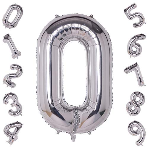 Silver 0 Balloons,40 Inch Birthday Foil Balloon Party Decorations Supplies Helium Mylar Digital Balloons (Silver Number 0)
