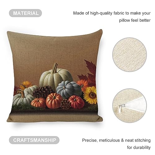 JOJOART Colourful Pumpkins Throw Pillow Covers 18×18 Pillowcases Set of 2 Thanksgiving Linen Decorative Square Pillow Case Cushion Covers Standard Size for Sofa Couch Outdoor Bed Pillow Protectors