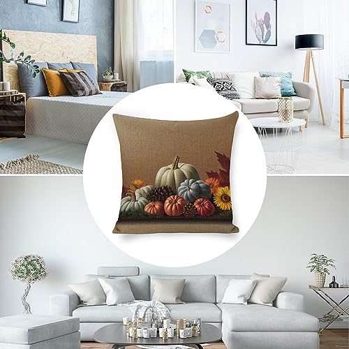 JOJOART Colourful Pumpkins Throw Pillow Covers 18×18 Pillowcases Set of 2 Thanksgiving Linen Decorative Square Pillow Case Cushion Covers Standard Size for Sofa Couch Outdoor Bed Pillow Protectors