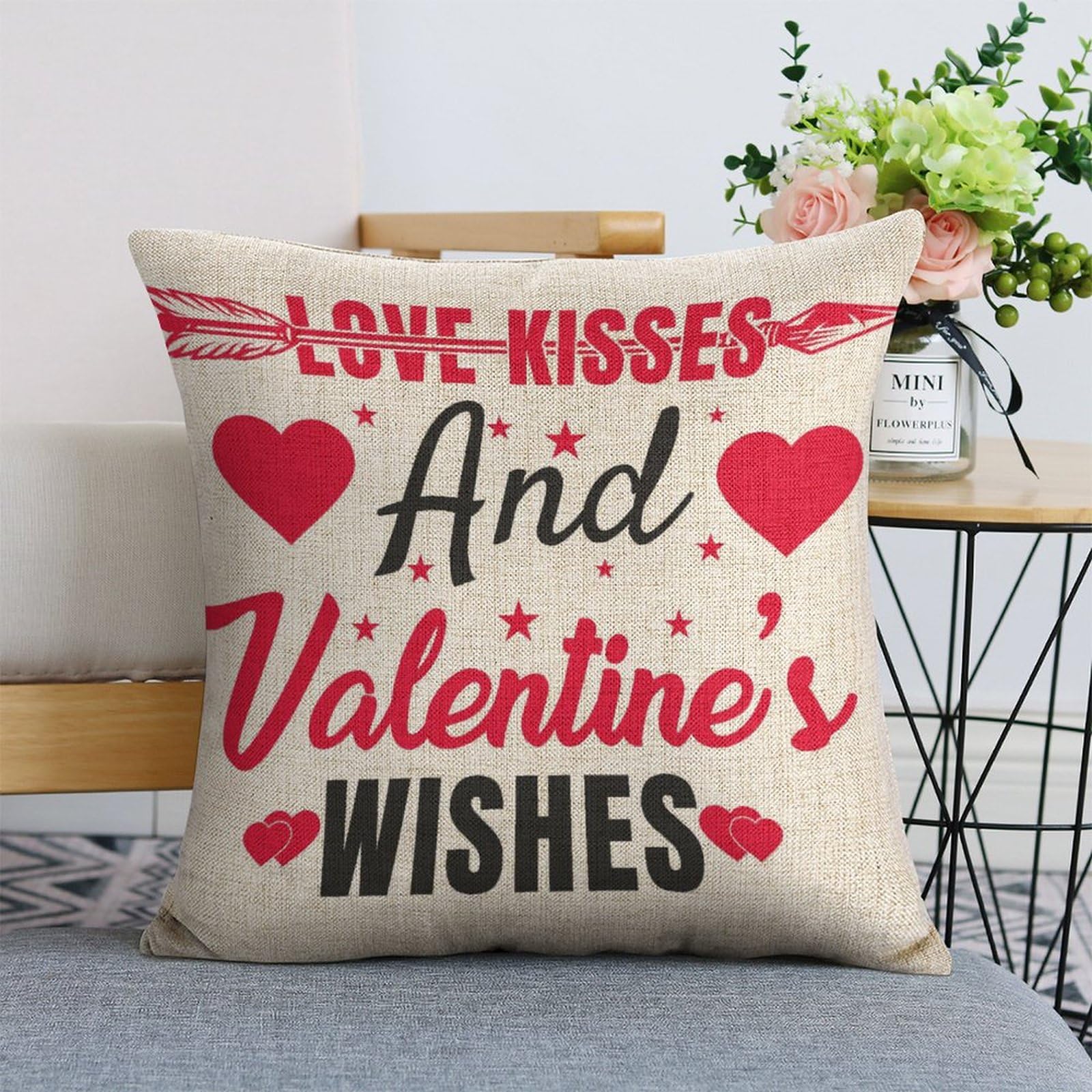 Love Kisses Valentine Throw Pillow Covers 18×18 Pillowcases Set of 2 Romantic Wishes Linen Decorative Square Pillow Case Cushion Covers Standard Size for Sofa Couch Outdoor Bed Pillow Protectors