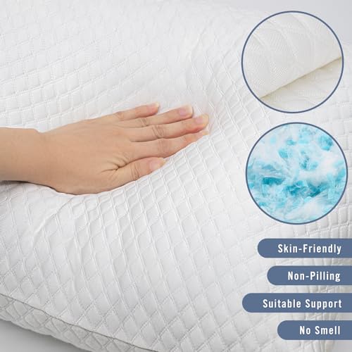 Higoom Standard Size Bed Pillows for Sleeping 2 Pack,Shredded Memory Foam Pillows with Washable Removable Pillowcase Set of 2,Height Adjustable,Suitable for Stomach,Back and Side Sleepers.