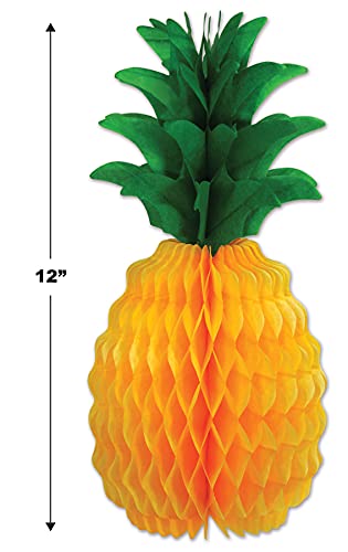 Beistle 2 Piece Tissue Pineapples Luau Centerpiece Party Decorations, 12", Yellow/Green