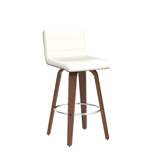Bekrvio Bar Stools Set of 3 Swivel Bar Stools with Backs, 29 Inch Bar Height Upholstered PU Leather Barstool, L Shape Back, Padded Seat, Mid-Century Modern Bar Stool Chairs for Kitchen Island, White