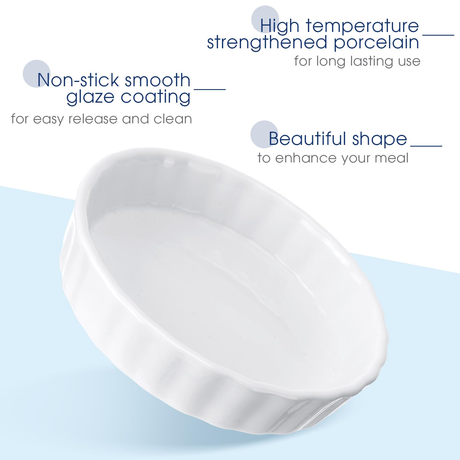 Zhehao 5 Pcs Porcelain Tart Pan Set, 5"/ 6"/ 7"/ 9"/ 11" Quiche Ceramic Baking Dish Non Stick Round Pie Dish White Pie Plate with Ruffled Edge for Tarts, Pie, Microwave, Dishwasher and Oven Safe