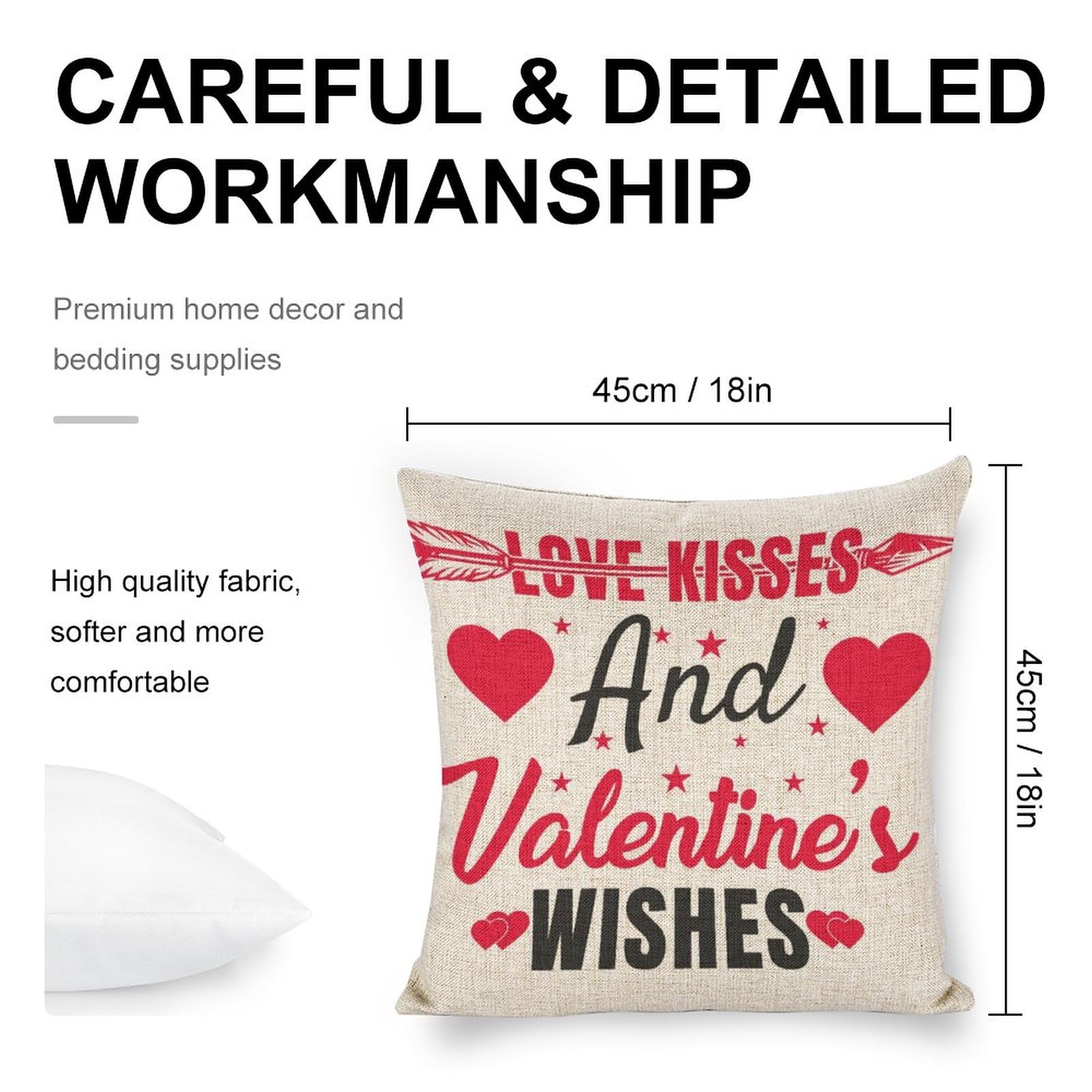 Love Kisses Valentine Throw Pillow Covers 18×18 Pillowcases Set of 2 Romantic Wishes Linen Decorative Square Pillow Case Cushion Covers Standard Size for Sofa Couch Outdoor Bed Pillow Protectors