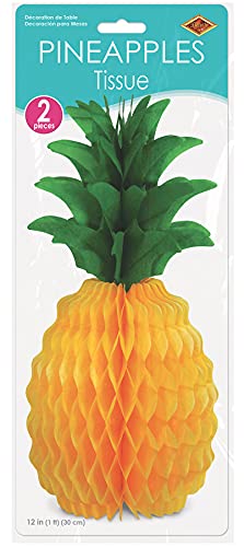 Beistle 2 Piece Tissue Pineapples Luau Centerpiece Party Decorations, 12", Yellow/Green