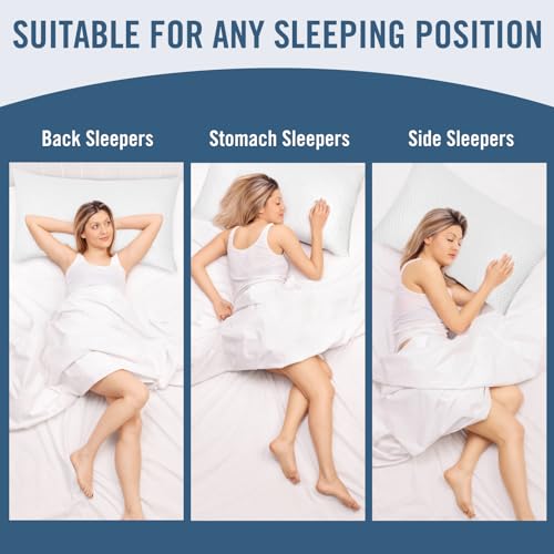 Higoom Standard Size Bed Pillows for Sleeping 2 Pack,Shredded Memory Foam Pillows with Washable Removable Pillowcase Set of 2,Height Adjustable,Suitable for Stomach,Back and Side Sleepers.