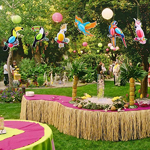 HOWAF 6 Pieces Tropical Birds Honeycomb Parrot Hawaiian Summer Beach Tiki Bar Luau Party Hanging Decorations