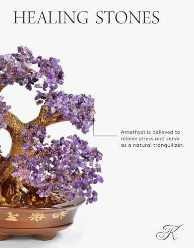 KALIFANO Large Amethyst (1,251 Gemstone Count) Chakra Crystal Tree with Healing Properties - Bonsai Feng Shui Money Tree for Positive Energy, Luck and Wealth