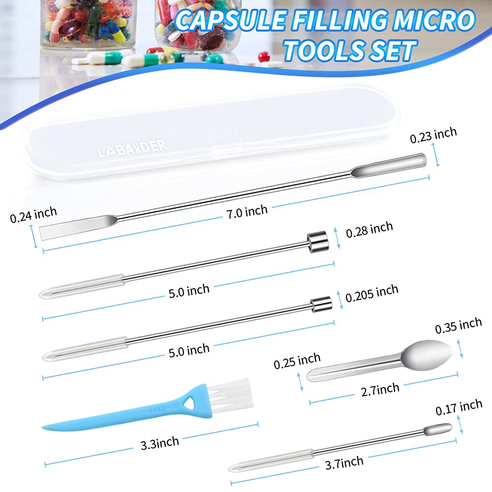 Capsule Filling Machine Tools Kits Micro Tiny Spoon Spatula, Lab Scoop Filling Tray, Herb Powder Tamper Tool for Lab Capsule Filler Pill Maker, Fit Empty Capsules Sizes 000 00 0 1 2 3