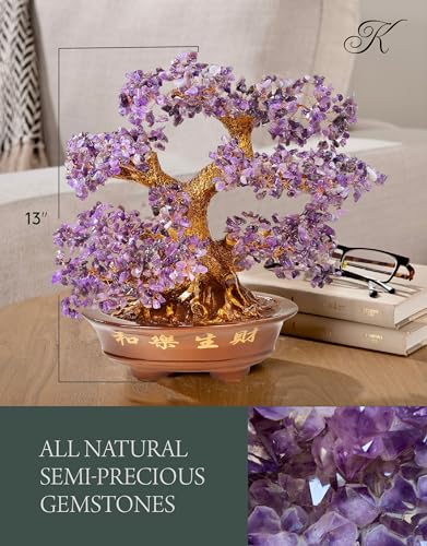 KALIFANO Large Amethyst (1,251 Gemstone Count) Chakra Crystal Tree with Healing Properties - Bonsai Feng Shui Money Tree for Positive Energy, Luck and Wealth