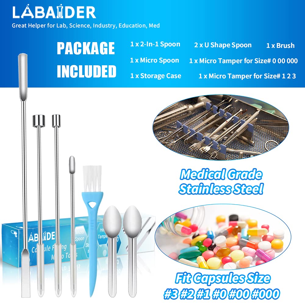 Capsule Filling Machine Tools Kits Micro Tiny Spoon Spatula, Lab Scoop Filling Tray, Herb Powder Tamper Tool for Lab Capsule Filler Pill Maker, Fit Empty Capsules Sizes 000 00 0 1 2 3