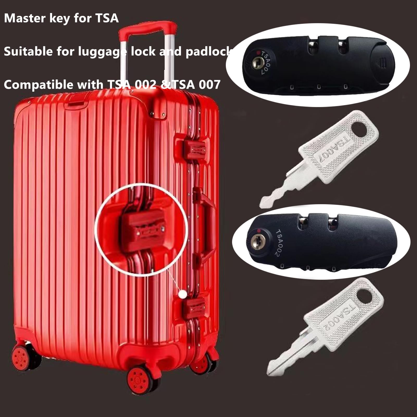 2 Keys for TSA007 TSA002 Universal Lock Key Master Suitcase Keys with 2Pcs Key Rings for Forgotten Password Combinations of Luggage Locks
