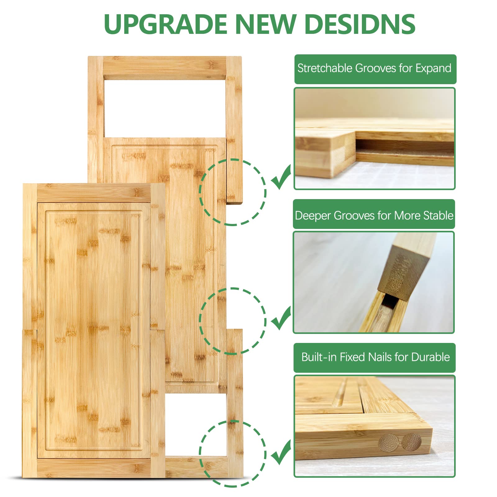 [2024 UPGRADE] Hifybaty Over The Sink Cutting Board - Expandable Cutting Board Over Sink, Bamboo Cutting Boards with Juice Groove, Kitchen Sink Cutting Board