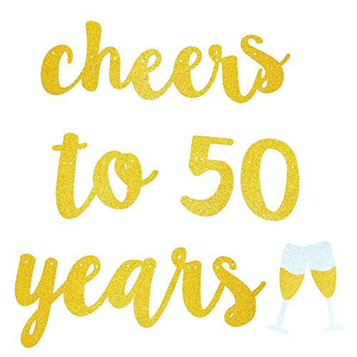GOER Gold Glitter cheers to 50 years Champagne Glasses Banner for 50th Birthday Party Decorations