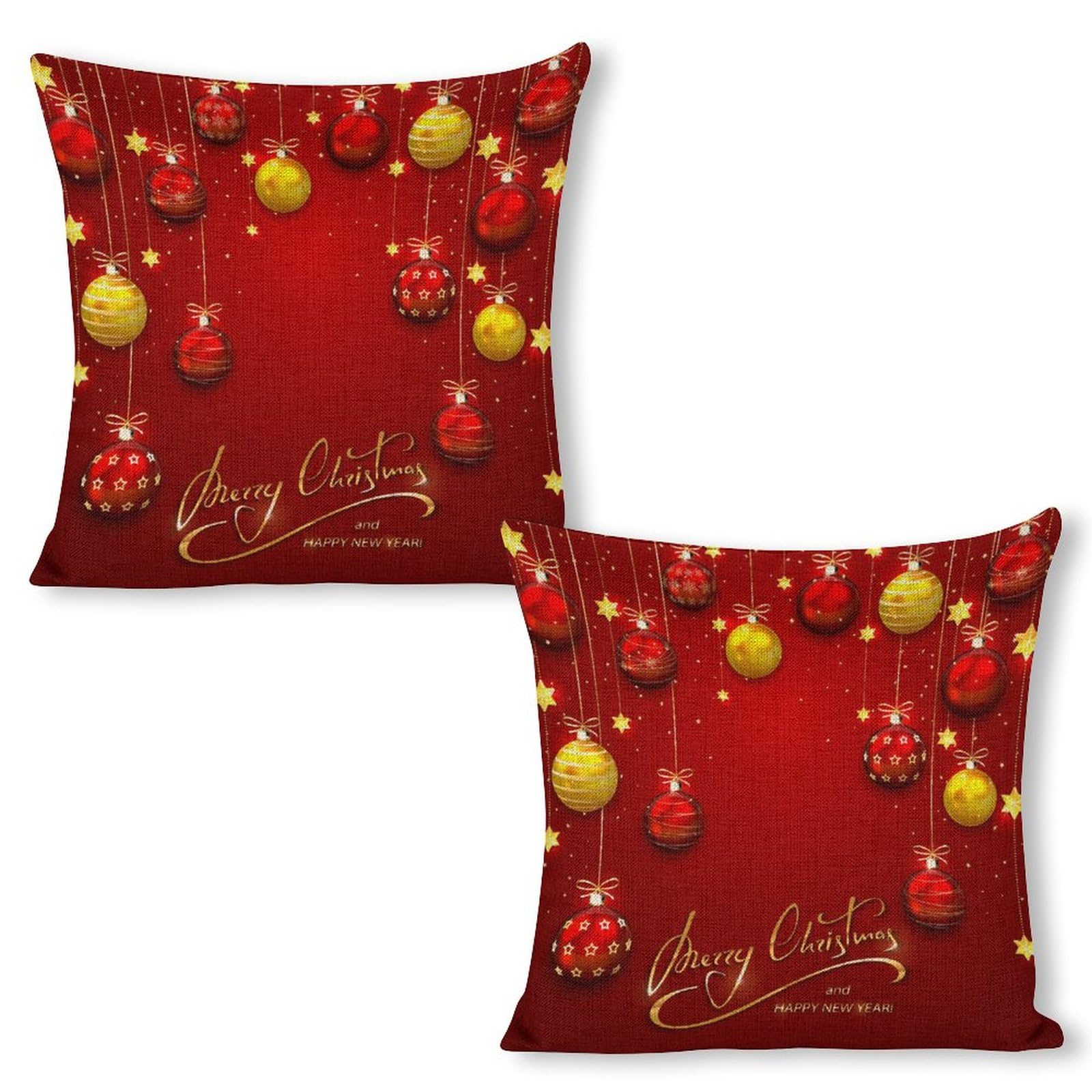 Xmas Ball Baubles Quote Throw Pillow Covers 18×18 Pillowcases Set of 2 Merry Christmas Linen Decorative Square Pillow Case Cushion Covers Standard Size for Sofa Couch Outdoor Bed Pillow Protectors