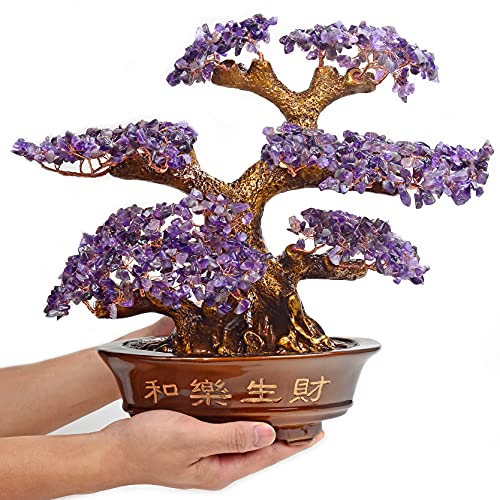 KALIFANO Large Amethyst (1,251 Gemstone Count) Chakra Crystal Tree with Healing Properties - Bonsai Feng Shui Money Tree for Positive Energy, Luck and Wealth