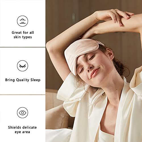 Silk Sleep Mask Set, Silk Hair Scrunchies and Silk Bags for Eye Skin and Sleeping 100% Pure Mulberry Silk 22 Momme Silk with Gift Box(Candy Pink)