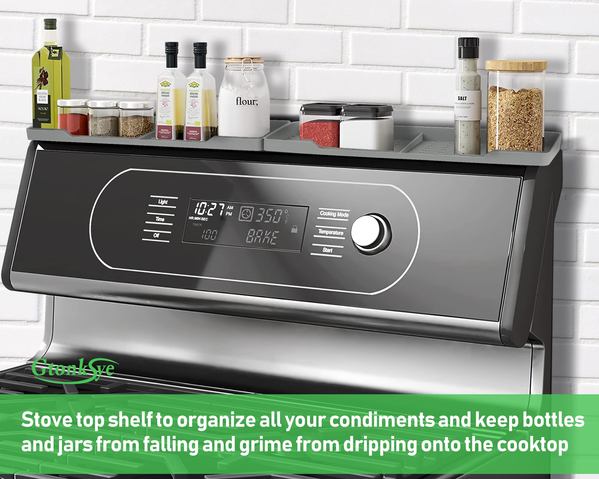 Gtonksye Stove Top Shelf, 30 Inch Spice Organizer, Oven Rack with Magnetic Silicone Material, for Kitchen Stove Top Organizer Spice and Seasoning Bottles (Dark Gray)