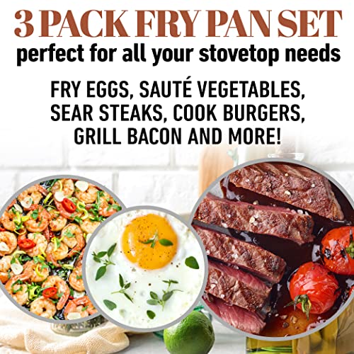 GOTHAM STEEL Hammered Copper Nonstick Frying Pan Set with Glass Lid (3 Pieces)