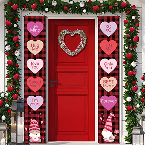 BOUMUSOE Valentines Day Decoration, Love You XOXO Valentines Buffalo Plaid Hanging Banner Porch Sign, Valentines Door Banner for Home Farmhouse Indoor Outdoor Porch Wall Decoration