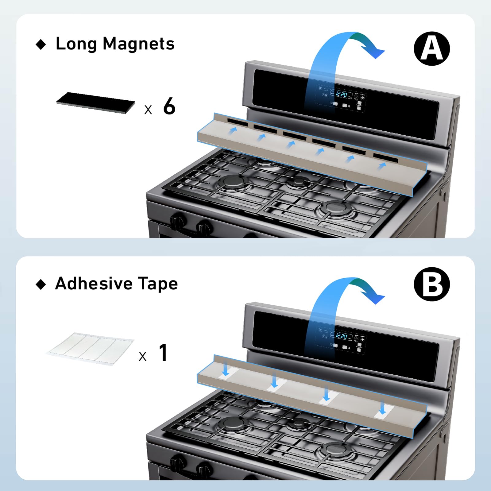 IIIOIIIA Stove Top Magnetic Shelf for Kitchen Organization, 30" Magnetic Spice Rack Over The Stove, 4" Deep Spice Organizer with Border All Around, Brushed Stainless, Silver