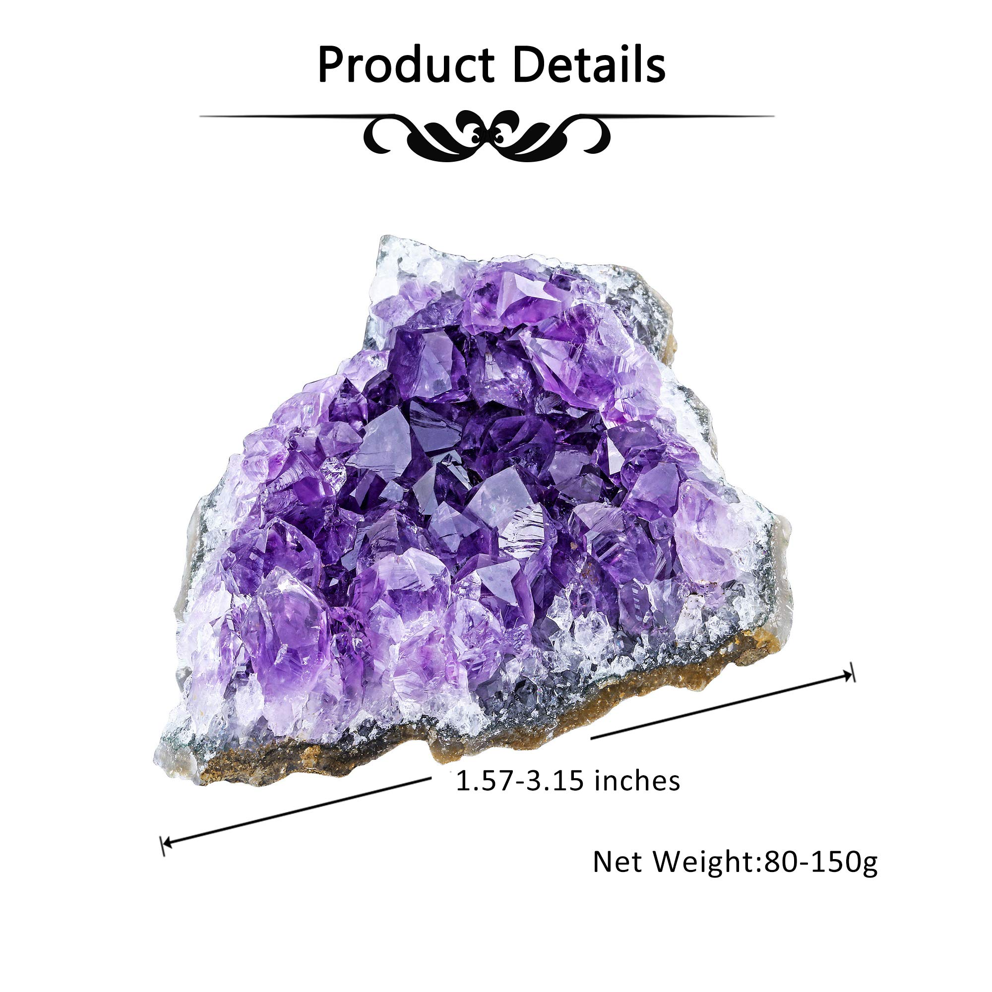 CrystalTears Amethyst Crystal Geode Cluster Raw Amethyst Rock Quartz Healing Crystals Druzy Geode Mineral Specimen Gemstone for Meditation Reiki Healing Home Decor 0.18-0.33 lb Christmas Gift