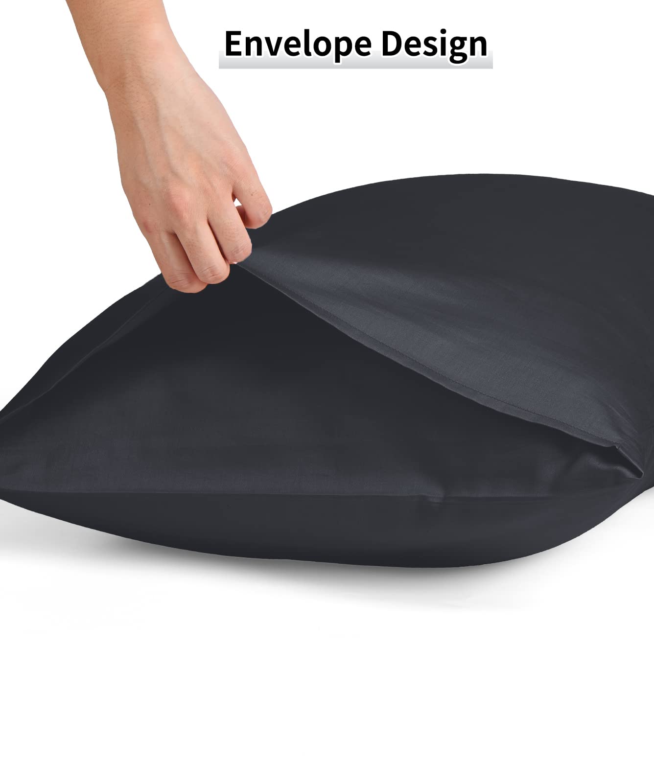 Warmstar Cotton Pillow Cases Standard Size Set of 2, 600 Thread Count Pillowcases 20x26 Inches, Soft Long Staple Cotton Pillowcases Breathable with Envelope Closure,Black