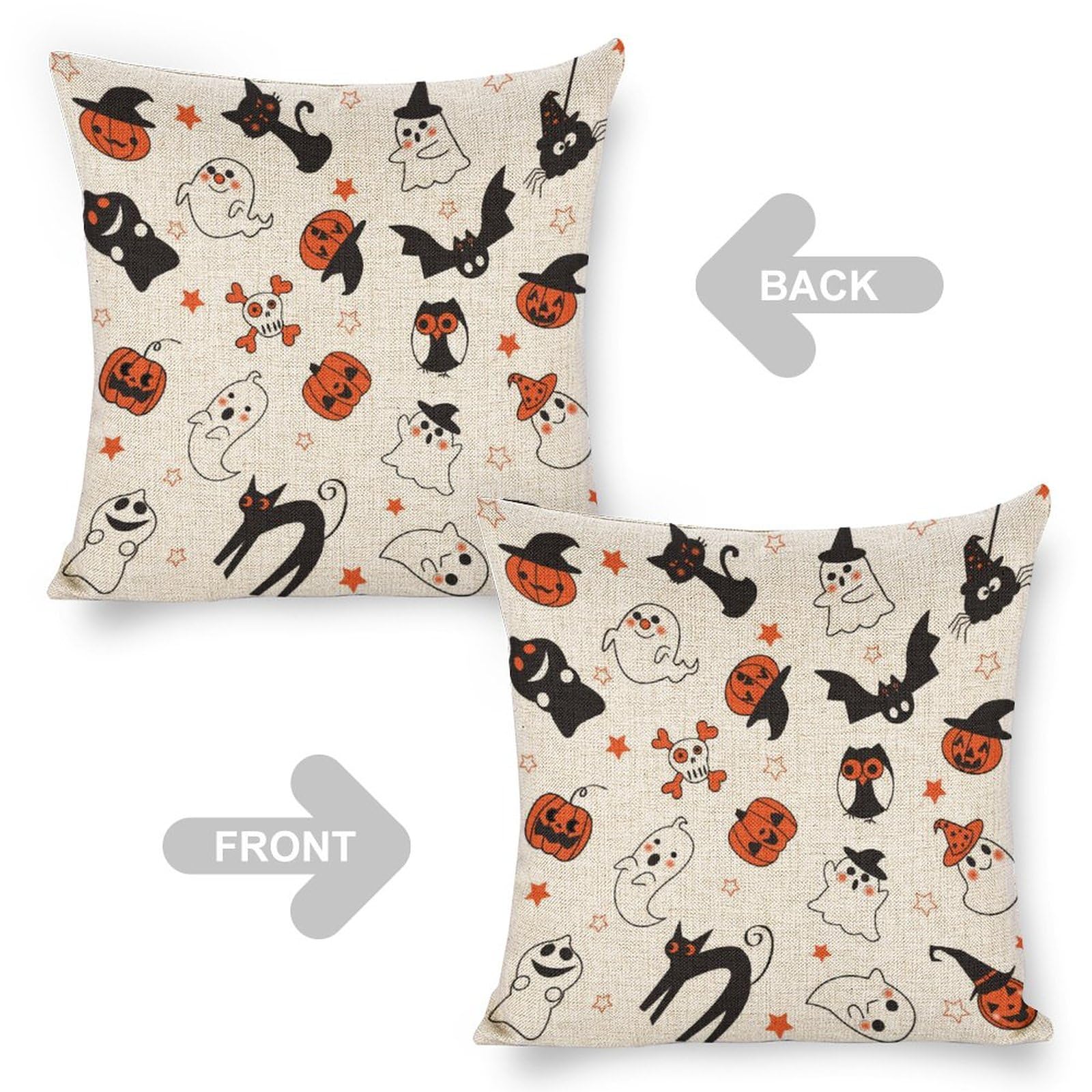 Halloween Ghosts Pattern Throw Pillow Covers 18×18 Pillowcases Set of 2 Cartoon Style Linen Decorative Square Pillow Case Cushion Covers Standard Size for Sofa Couch Outdoor Bed Pillow Protectors