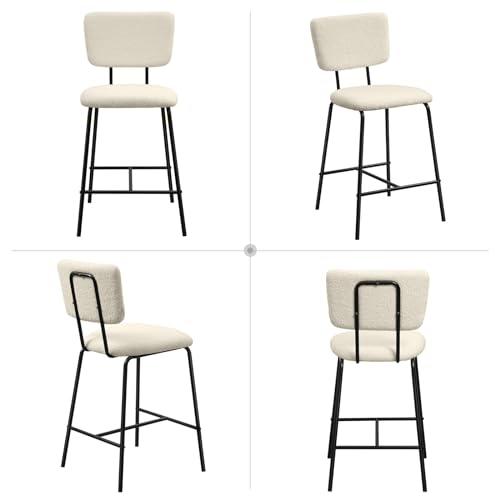 Barstools Set of 2 Counter Height Bar Stools : Modern White Upholstered Boucle Fabric Bar Stool for Kitchen Bistro Pub Armless Bar Chair with Metal Base for Dining Room Counter Island