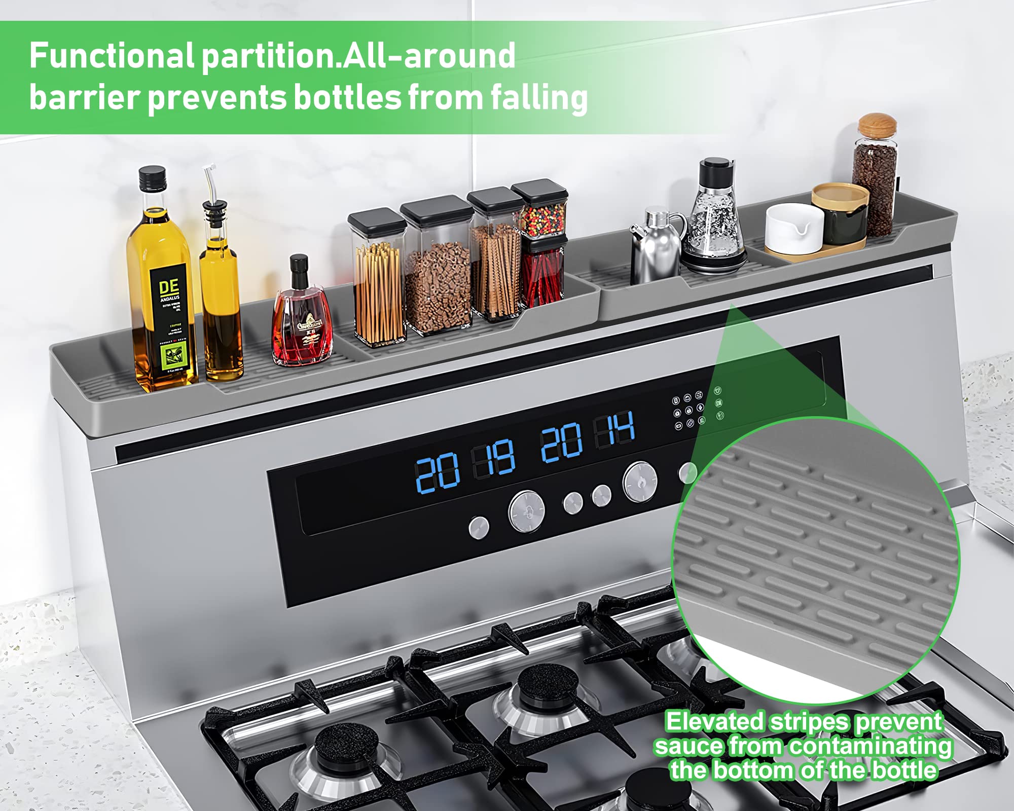 Gtonksye Stove Top Shelf, 30 Inch Spice Organizer, Oven Rack with Magnetic Silicone Material, for Kitchen Stove Top Organizer Spice and Seasoning Bottles (Dark Gray)