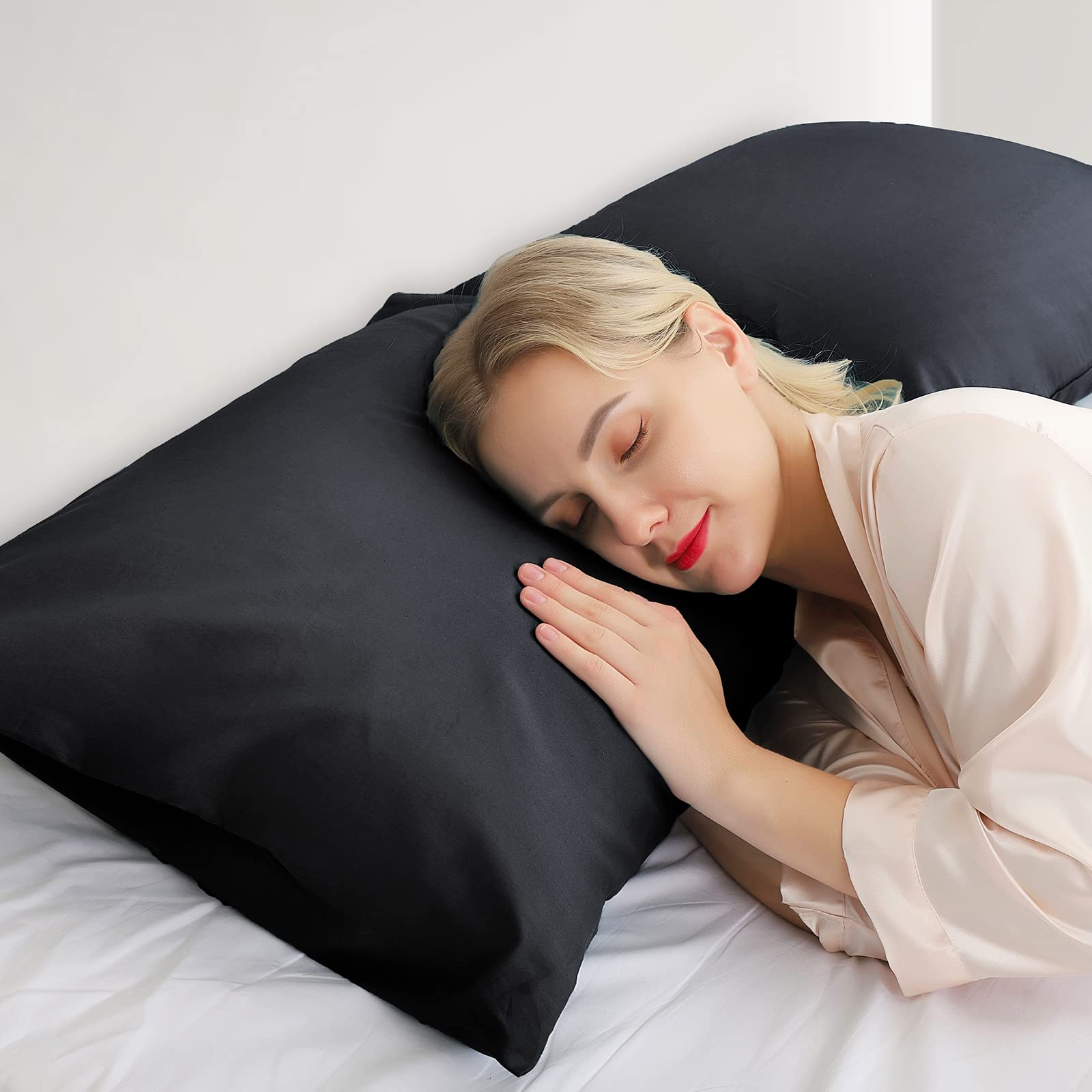 Warmstar Cotton Pillow Cases Standard Size Set of 2, 600 Thread Count Pillowcases 20x26 Inches, Soft Long Staple Cotton Pillowcases Breathable with Envelope Closure,Black