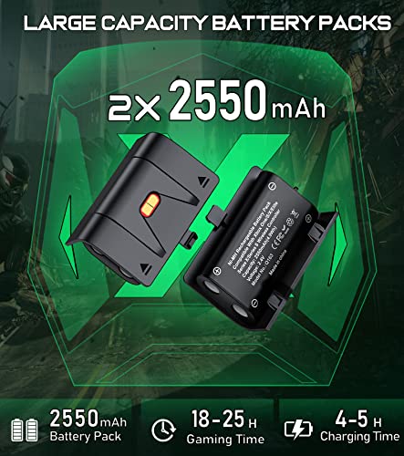 LIFUFUTEE Rechargeable Battery Pack with 2x2550mAh Xbox Battery Packs for Xbox One/X/S/Elite Controller, Xbox Controller Battery Pack with 4 Batteries Cover for Xbox Series X|S