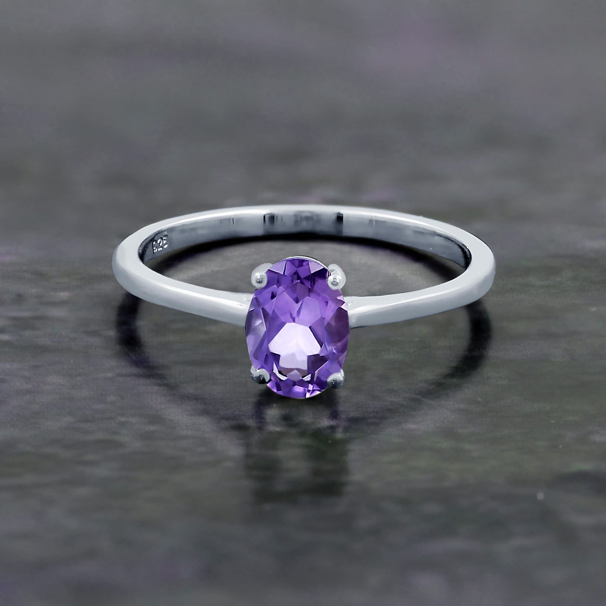 TISHAVI Amethyst Ring For Women Sterling Silver, Amethyst Minimalist Ring Sterling Silver, Sterling Silver Ring Size 9
