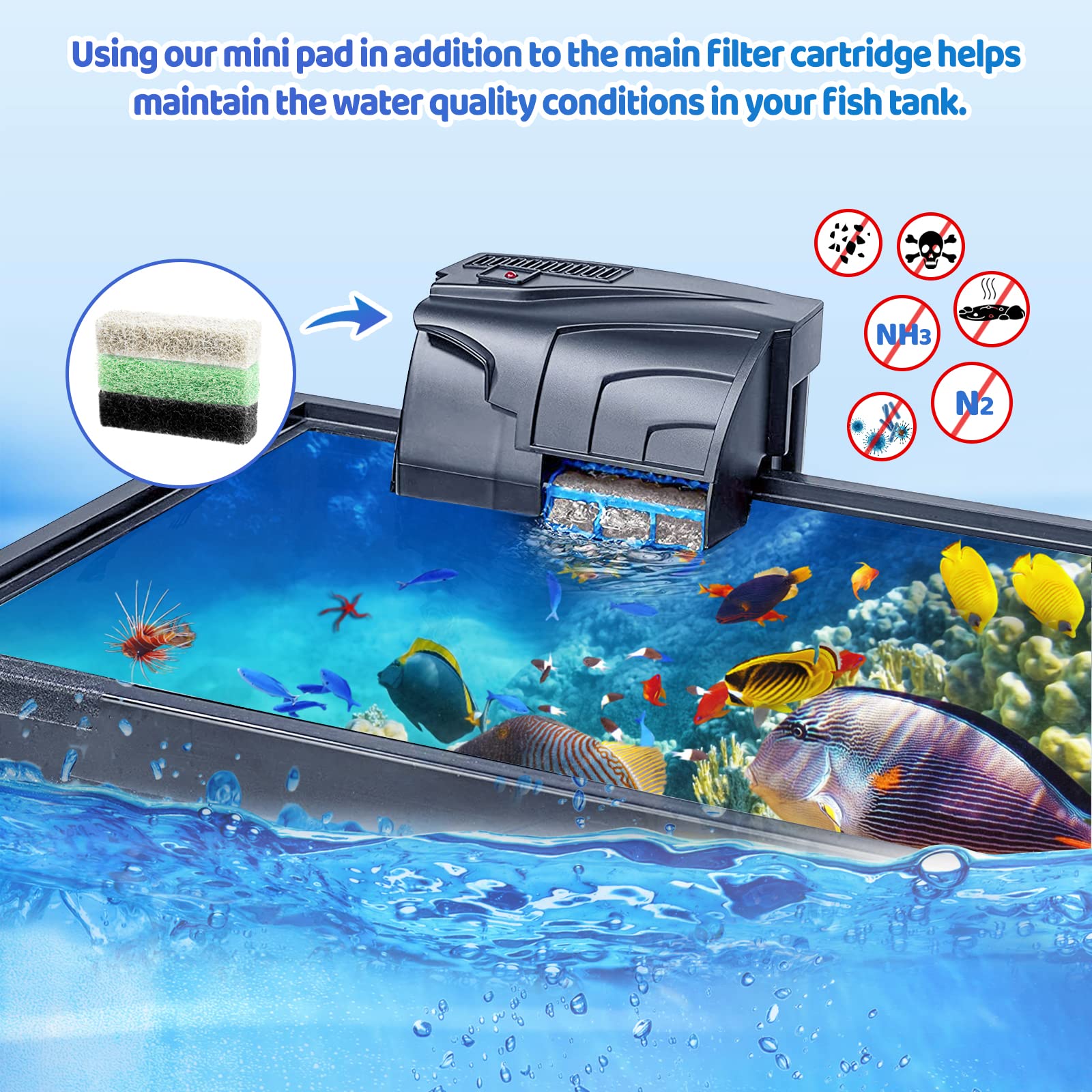HiTauing 12 Count Mixed Pack Filter Pads for aqueon QuietFlow 10 LED PRO Aquarium Fish Tank Power Filter, 4 Ammonia & 4 Carbon & 4 Phosphate Reducer for QuietFlow LED PRO Model 10