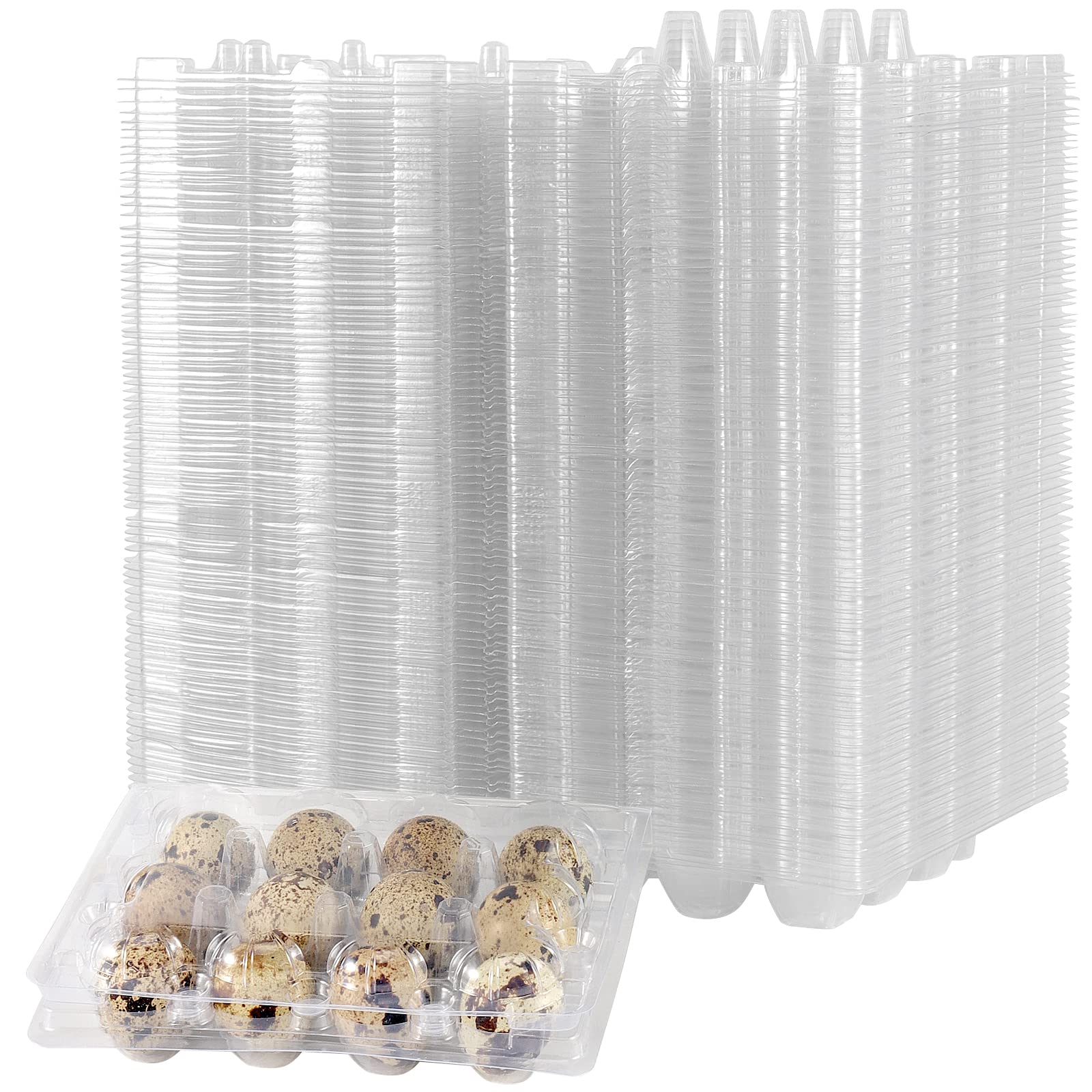 MANCHAP 150 Pack 12 Grids Plastic Quail Egg Carton Bulk, Clear Quail Eggs Carton Holders, Small Trays Stackable Storage Dispenser Case for Small Quail Eggs, Pigeon Eggs, Clear