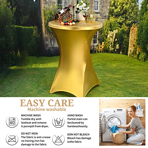 4 Pack Cocktail Spandex Stretch Square Corners Tablecloth, 32"x43" Metallic Gold Spandex Cocktail Table Cover, Fitted High Top Round Table Cloth for Wedding Bar Party Events Home Decor Supplies