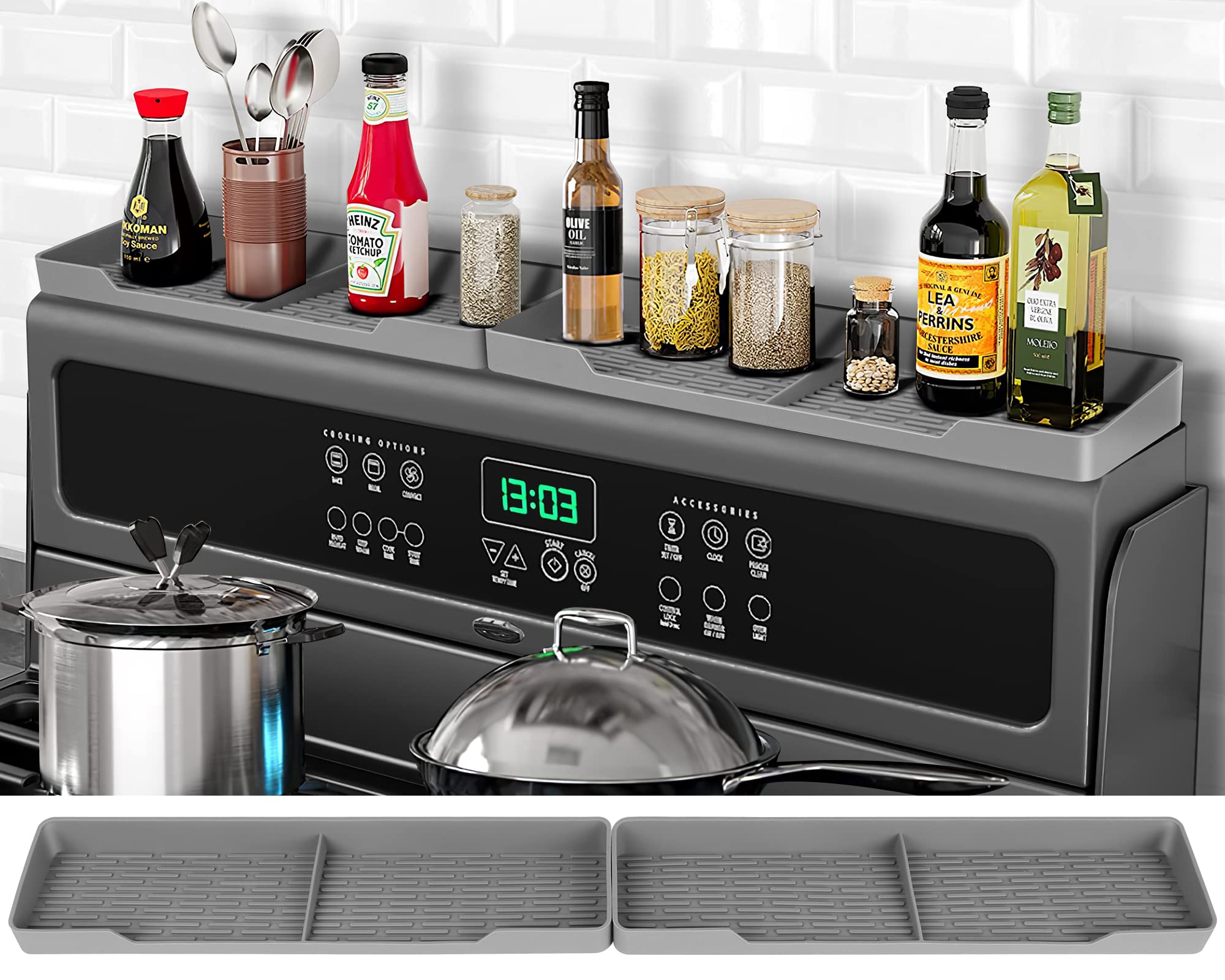 Gtonksye Stove Top Shelf, 30 Inch Spice Organizer, Oven Rack with Magnetic Silicone Material, for Kitchen Stove Top Organizer Spice and Seasoning Bottles (Dark Gray)