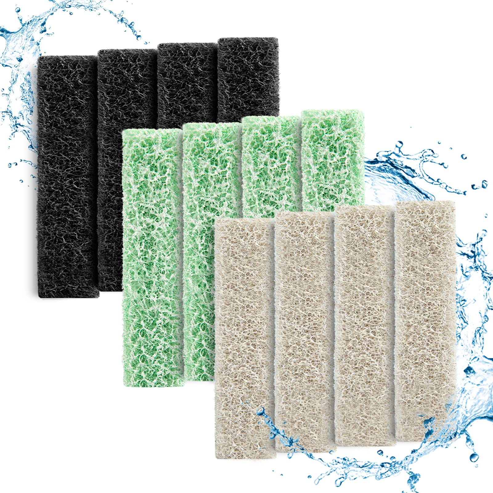HiTauing 12 Count Mixed Pack Filter Pads for aqueon QuietFlow 10 LED PRO Aquarium Fish Tank Power Filter, 4 Ammonia & 4 Carbon & 4 Phosphate Reducer for QuietFlow LED PRO Model 10
