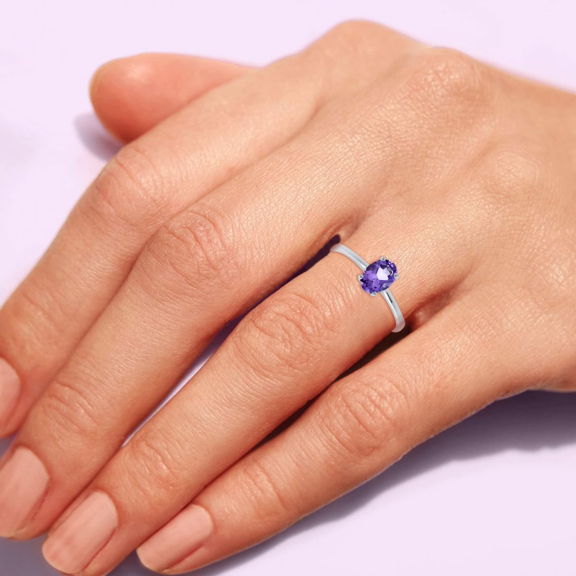 TISHAVI Amethyst Ring For Women Sterling Silver, Amethyst Minimalist Ring Sterling Silver, Sterling Silver Ring Size 9