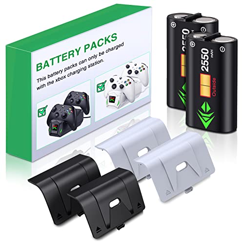 LIFUFUTEE Rechargeable Battery Pack with 2x2550mAh Xbox Battery Packs for Xbox One/X/S/Elite Controller, Xbox Controller Battery Pack with 4 Batteries Cover for Xbox Series X|S