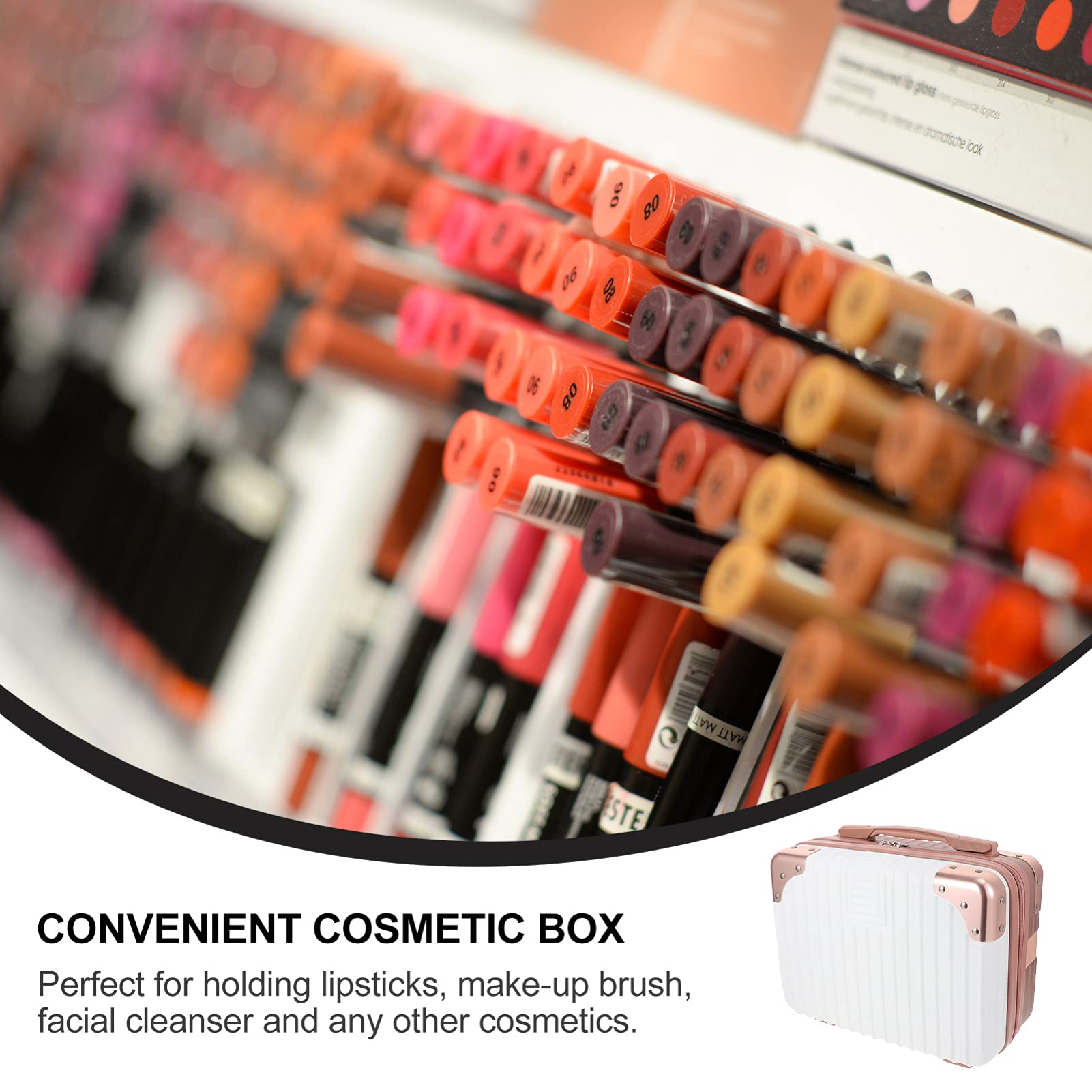 HEALLILY Hand Luggage Suitcase Makeup Suitcase 14 Inch Large Capacity Travel Makeup Train Case Portable Makeup Bag Cosmetic Brush Organizer Artist Storage Bag for Gold and white Makeup Box
