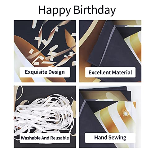 HAMIGAR 6x4ft Happy 18th Birthday Banner Backdrop - 18 Years Old Birthday Decorations Party Supplies for Girls Boys - Black Gold
