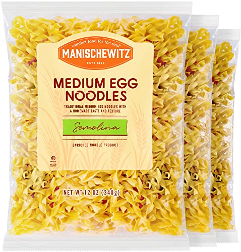 Manischewitz Homestyle Medium Egg Noodles 12oz (3 Pack) | Homestyle Pasta Taste & Texture, Premium Enriched, Low Sodium, No Preservatives, Kosher