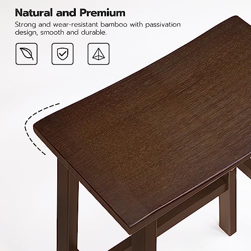 HOOBRO Bar Stool Set of 2, Bamboo Bar Chairs, 26 Inches Kitchen Counter Stools with Footrest, Saddle Stools, for Living Room, Dining Room, Party Room, Industrial Style, Mocha MA03MD01