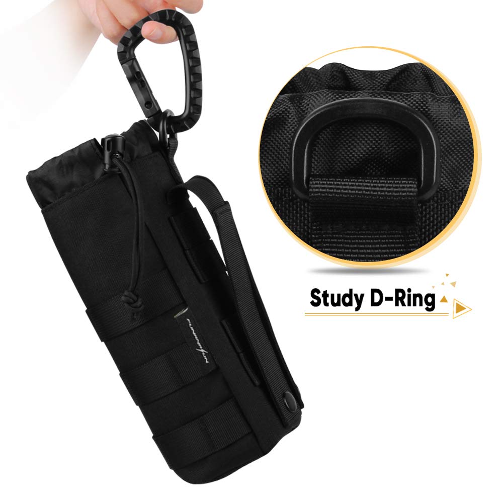 FUNANASUN Tactical Water Bottle Pouch, Drawstring Military H2O Molle Water Bottle Holder Bag Mesh Hydration Carrier Black