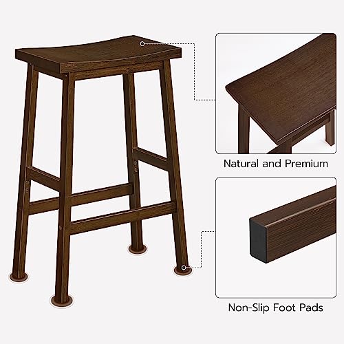 HOOBRO Bar Stool Set of 2, Bamboo Bar Chairs, 26 Inches Kitchen Counter Stools with Footrest, Saddle Stools, for Living Room, Dining Room, Party Room, Industrial Style, Mocha MA03MD01