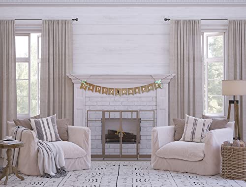 Happy Easter Burlap Banner Garland - Bunny Rabbit & Fluffy Tail Design - Ready to Hang Wall Decor - Complete with Hanging Ribbon Decoration - by Jolly Jon