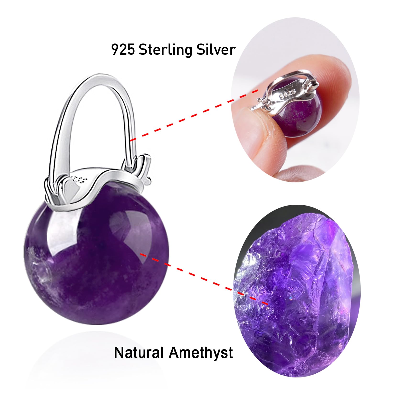 OwMell Elegant Gemstone Drop Dangle 925 Sterling Silver Earrings for Women 12mm - Silver with Amethyst