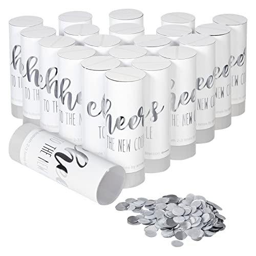 20 Pack Silver Foil Confetti Party Shakers for Wedding Reception, Engagement, Bulk Set (White, 1.5 x 4.3 In)